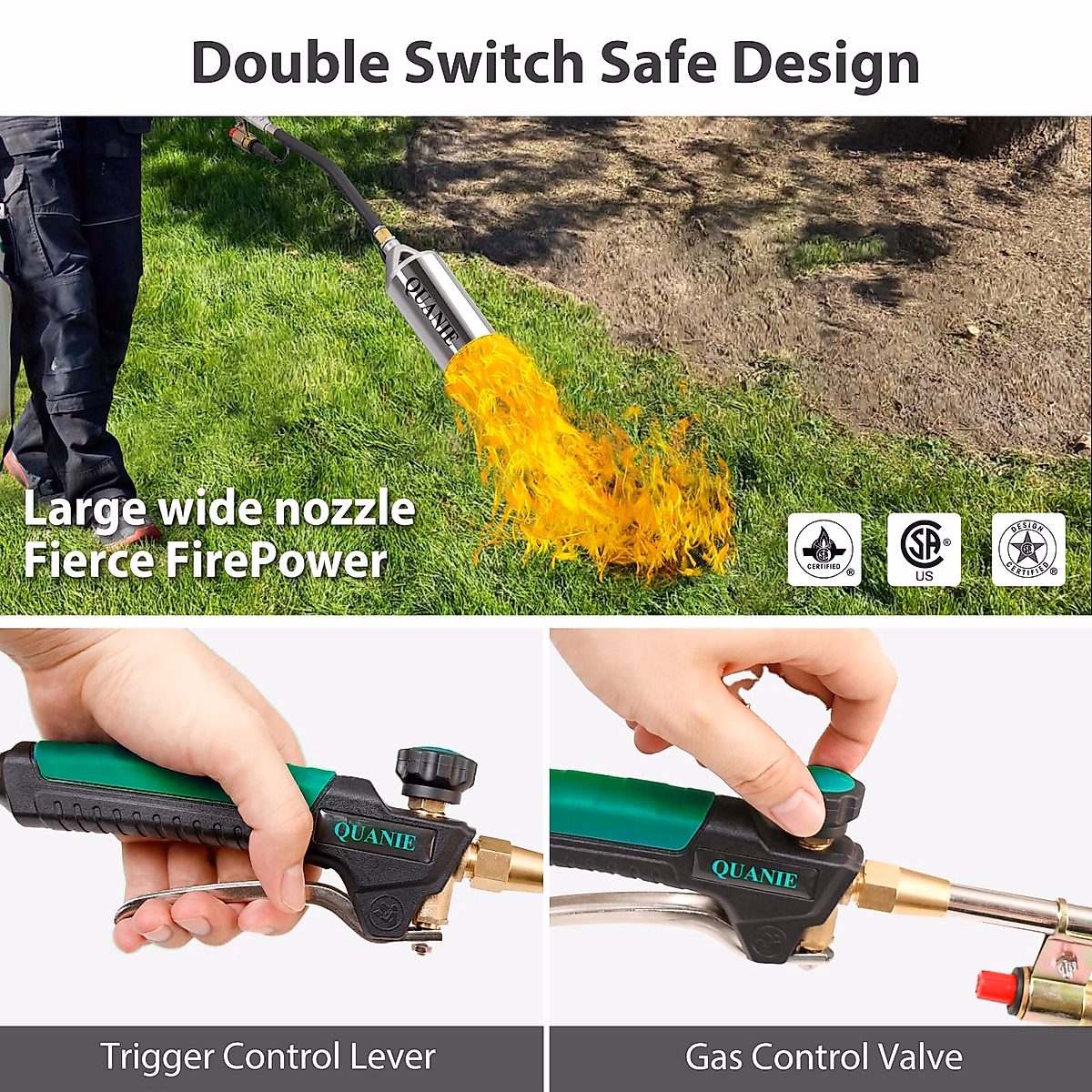 Propane Torch Burner Weed Torch High Output 1,800,000 BTU with 10FT Hose,Heavy Duty Blow Torch with Flame Control and Turbo Trigger Push Button Igniter,Flamethrower for Garden Wood Ice Snow Road(Green
