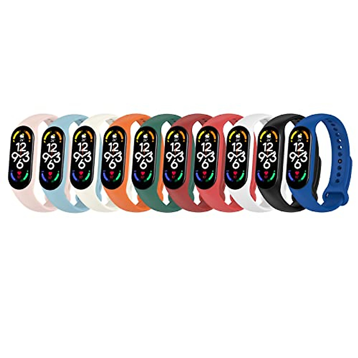 RHFGYs 10/11/32 Pieces Watchband for Xiaomi Mi Band 7 6 5 & 7/6/5 NFC for Huami Amazfit band5 Strap Sport watch band Soft Silicone wrist bezel frame For bracelet Miband 7 Case