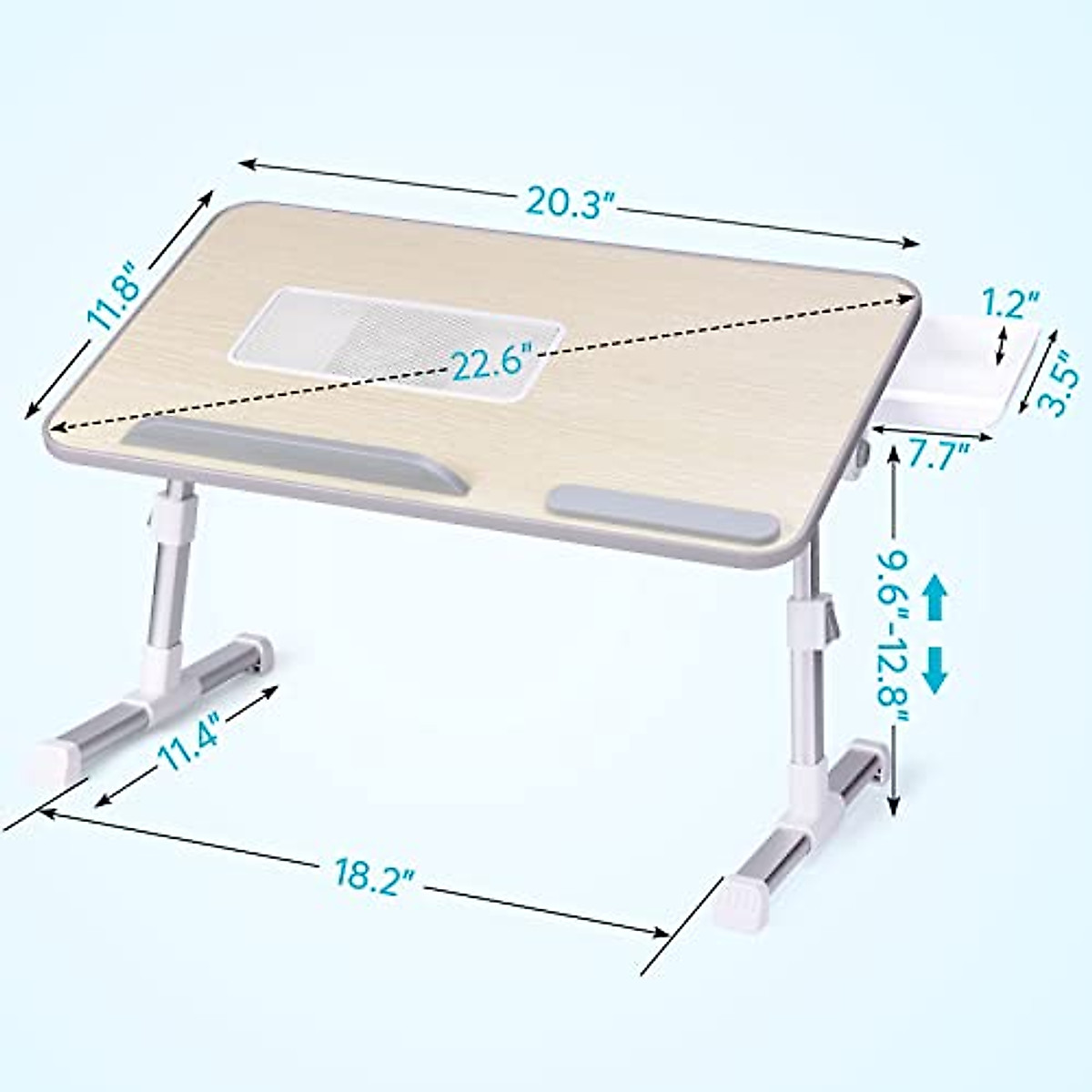 Slendor Laptop Desk Adjustable Laptop Stand Foldable Bed Table Portable Lap Desk Folding Notebook Stand Reading and Writing Holder Breakfast Tray with Drawer and Cooling Fan for Couch Sofa Floor