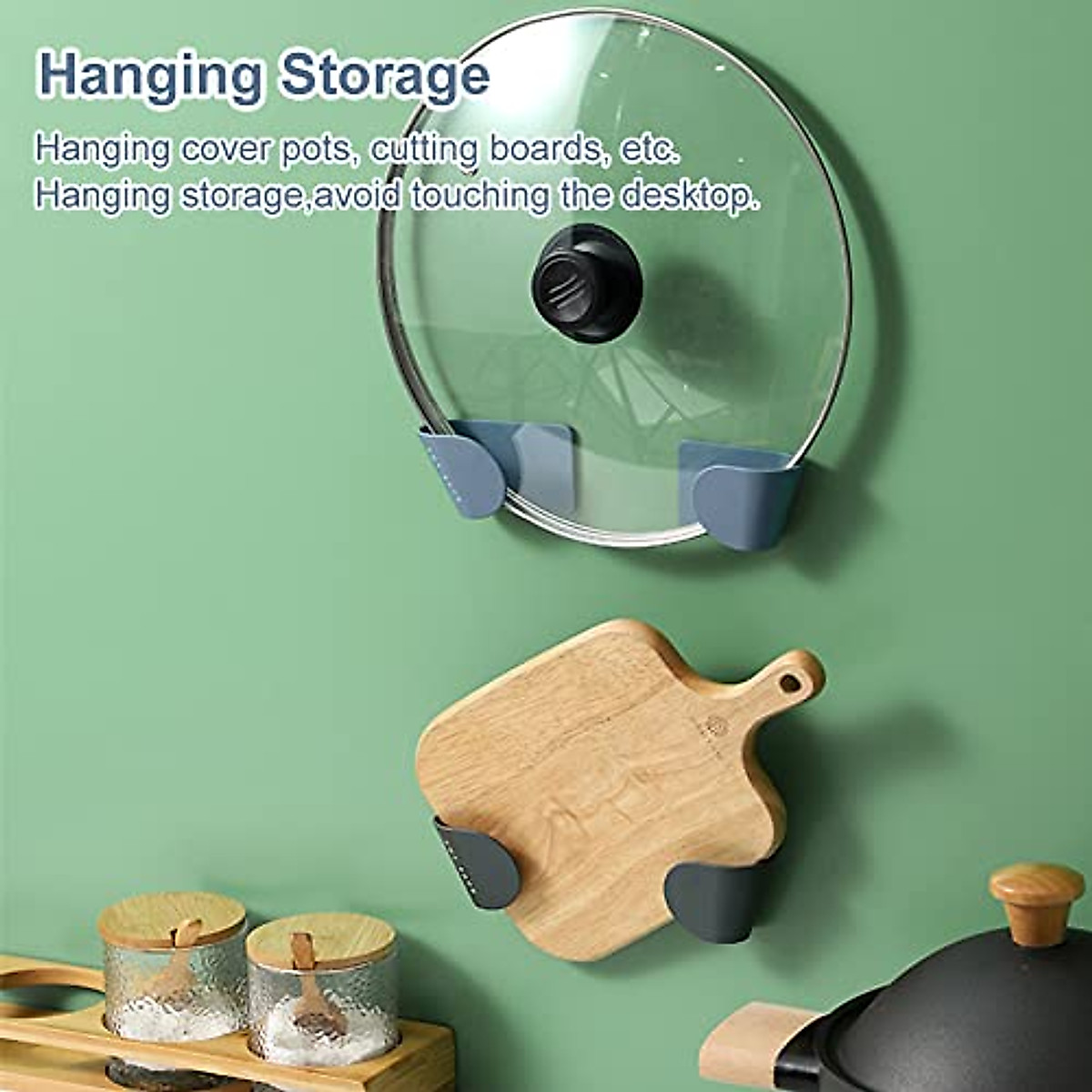 Jebmeray Pot Lid Holder, Wall Mount Pot Lid Organizer, Adjustable Wall Mount Pot Lid Rack, Pan Organizer for Kitchen,Save More Space and Freely Adjustable Size(4PCS)