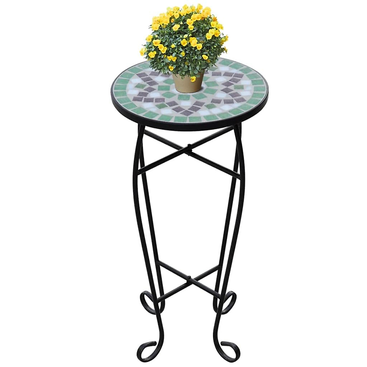Matalde Mosaic Side Table, Round Plant Table, Indoor and Outdoor Decorative Table, Outdoor Patio Furniture, Garden Patio Living Room Coffee Table, Green, 1 pc,