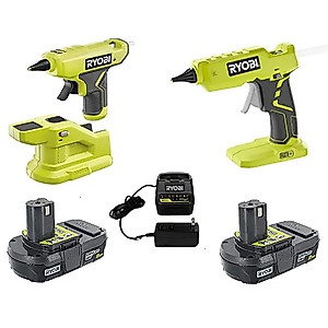 Ryobi 18-Volt ONE+ Cordless Full Size Glue Gun + Mini Compact Glue Gun with 2 batteries and Charger (Premium Bundle Kit)