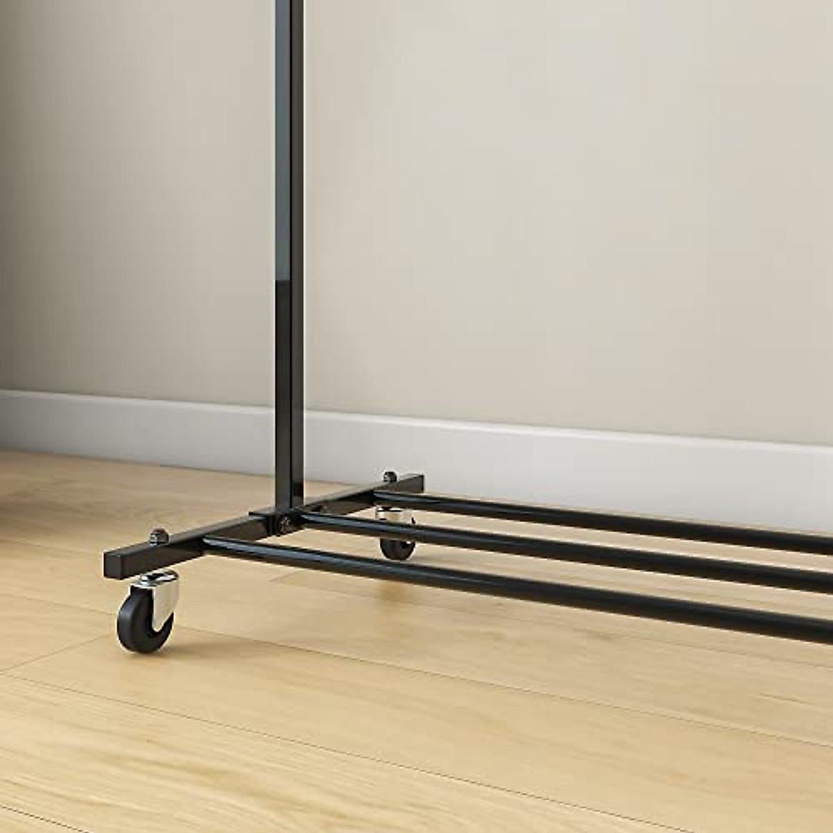 BOFENG Standard Rod Simple Metal Clothing Garment Rack,Rolling Clothes Organizer,Freestanding Hangers with Wheels for Hanging Clothes,Black