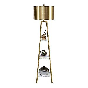 ROSEN GARDEN Floor Lamp, Standing Reading Light with Shelves and Gold Shade, Modern Tall Pole Lamp, Accent Furniture Décor Lighting for Living Room, Bedrooms