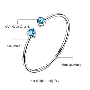 beautlace March Birthstone Adjustable Bracelets Silver Plated Birth Stone Open Double Heart Bracelets Birthday Gifts Jewelry for and Women KB0018M