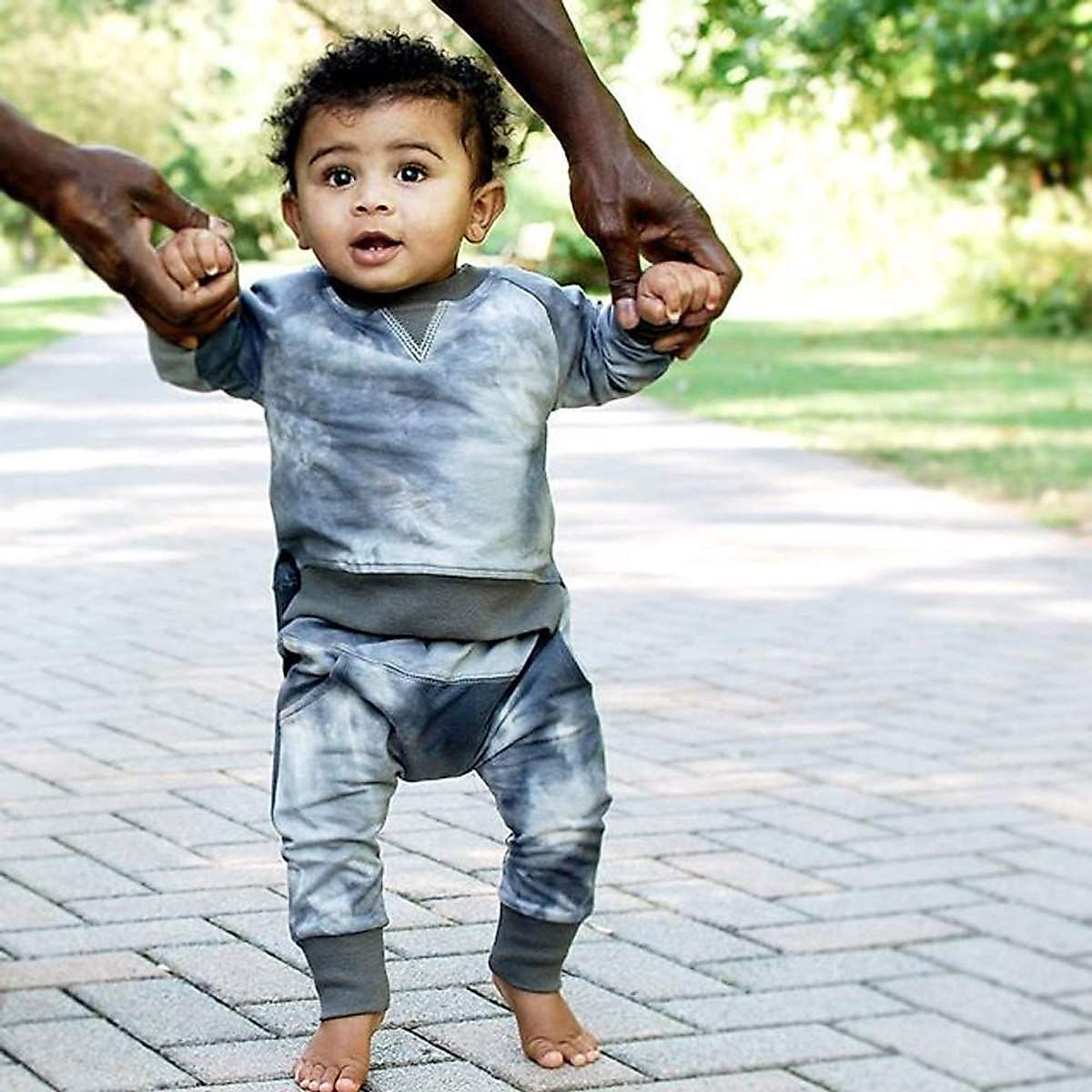 Muasaaluxi Newborn Baby Boys Outfits Long Sleeve Top Pullover Sweatshirt Long Pants Pajamas 2Pcs Tie Dye Clothes Set (Blue Gray, 0-6M)