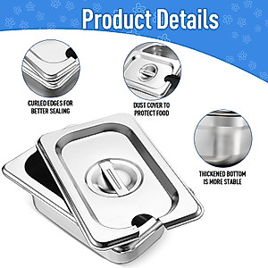 Maxcheck 12 Pcs Stainless Steel Food Containers with Lids 1/9 Size Steam Hotel Table Pans Metal Food Pan Containers for Restaurant Kitchen Freezer(2.5'' Deep)