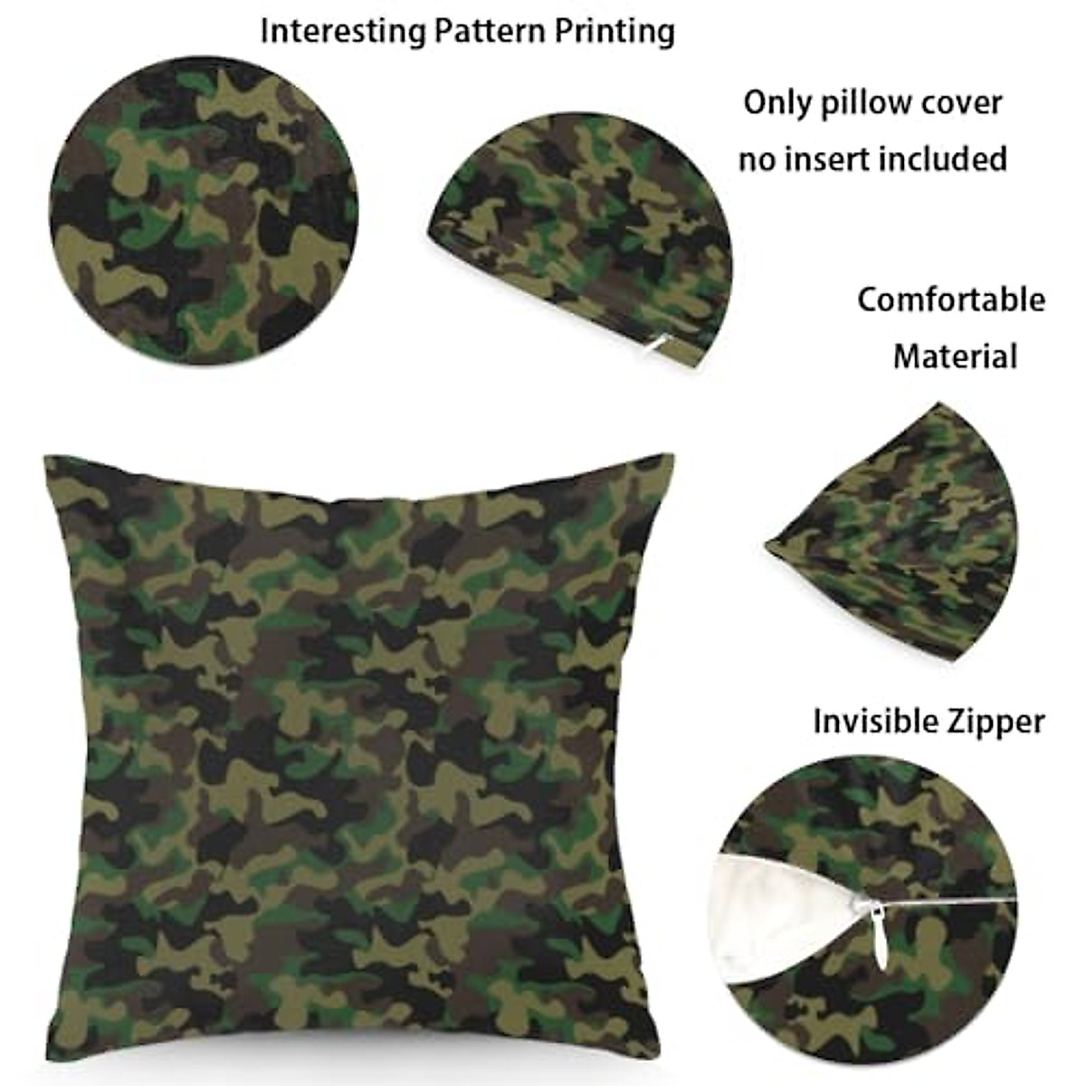 XMNYGJ Forest Camo Camouflage Throw Pillow Covers 20 x 20 Inch Decorative Square Cushion Case Soft Cozy Modern Pillowcase for Couch Sofa Bed Living Room Home Decor