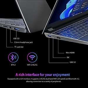 Windows 11 Laptop, 16GB RAM 256G SSD 512GB TF Card Expansion ,15.6 Inch N5095 Quad core, FHD 1920*1080 IPS Display, HDMI,2.4/5G/AC WiFi, Thin& Light Notebook , All-Metal Body,Office Built-in