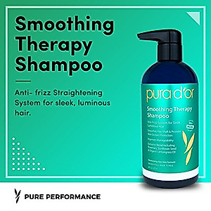 PURA D'OR Smoothing Therapy Shampoo (16oz) Anti-Frizz Straightening Shampoo for Dull, Dry, Brittle Hair (Packaging may vay)