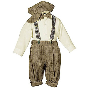 Vintage Dress Suit-Bowtie,Suspenders,Knickers Outfit Set for Baby Boys & Toddler, Brown Plaid 3T