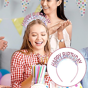 KALIONE Glitter Birthday Tiara Headpiece, Cute Party Headband Decorations for Women Girls, Pink