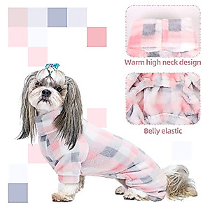 OUOBOB Dog Pajamas for Small Dogs, Pet Clothes Jumpsuit 4 Legs Dog Bosysuit Stretchy Puppy Onesies Breathable & Soft Dog Pjs Warm Apparel Classic Plaid Doggie Shirts Puppy Rompers Sleepwear