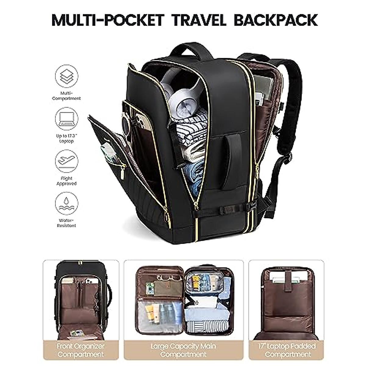 LOVEVOOK Travel Backpack,Carry On Backpack Flight Approved with Toiletry Bag,Expandable Large Laptop Backpack Women Waterproof Backpack Fit 17.3 Inch with USB Charging Port Shoes Compartment