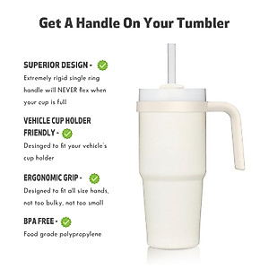 Tumbler Handle for Stanley 14oz Quencher H2.0 Flowstate Tumbler, Pack of 2 Tumbler Handles,Anti Slip, Car Cup Holder Friendly, Improved Grip, Reduced Spills (Cream, 14 oz)
