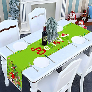 Nepnuser Green Christmas Table Runner Welcome to Whoville Believe Theme Party Decoration Xmas Winter Holiday Home Kitchen Island Decor 72Inches Long (Green, 13" x 72")