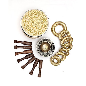 ESK GROUP Tibetan Singing Bowl Set of 7, 3”- 5.2” Om Mane Padme Hum Singing Bowl, Himalayan Singing Bowl, Handmade, w/ silk cushions, 7 sticks, Flag and Silk Brocade Box, ESK-06