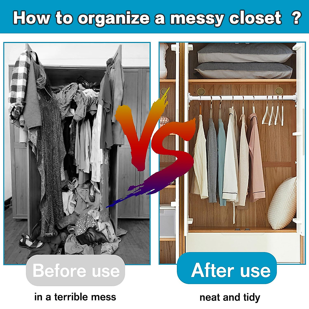 Closet Rod - 30-50 Inches, No Drilling Closet Rod Extender Hanging - White Adjustable Clothes Hanging Bar, with Holder for Closet, Bathroom, Windows(with Holder)