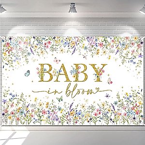 Avezano Baby in Bloom Backdrop Wildflower Baby Shower Party Decorations Watercolor Floral Baby in Bloom Banner Gold Glitter Butterfly Photography Background Cake Table Banner 70.8 x 43.3 Inch