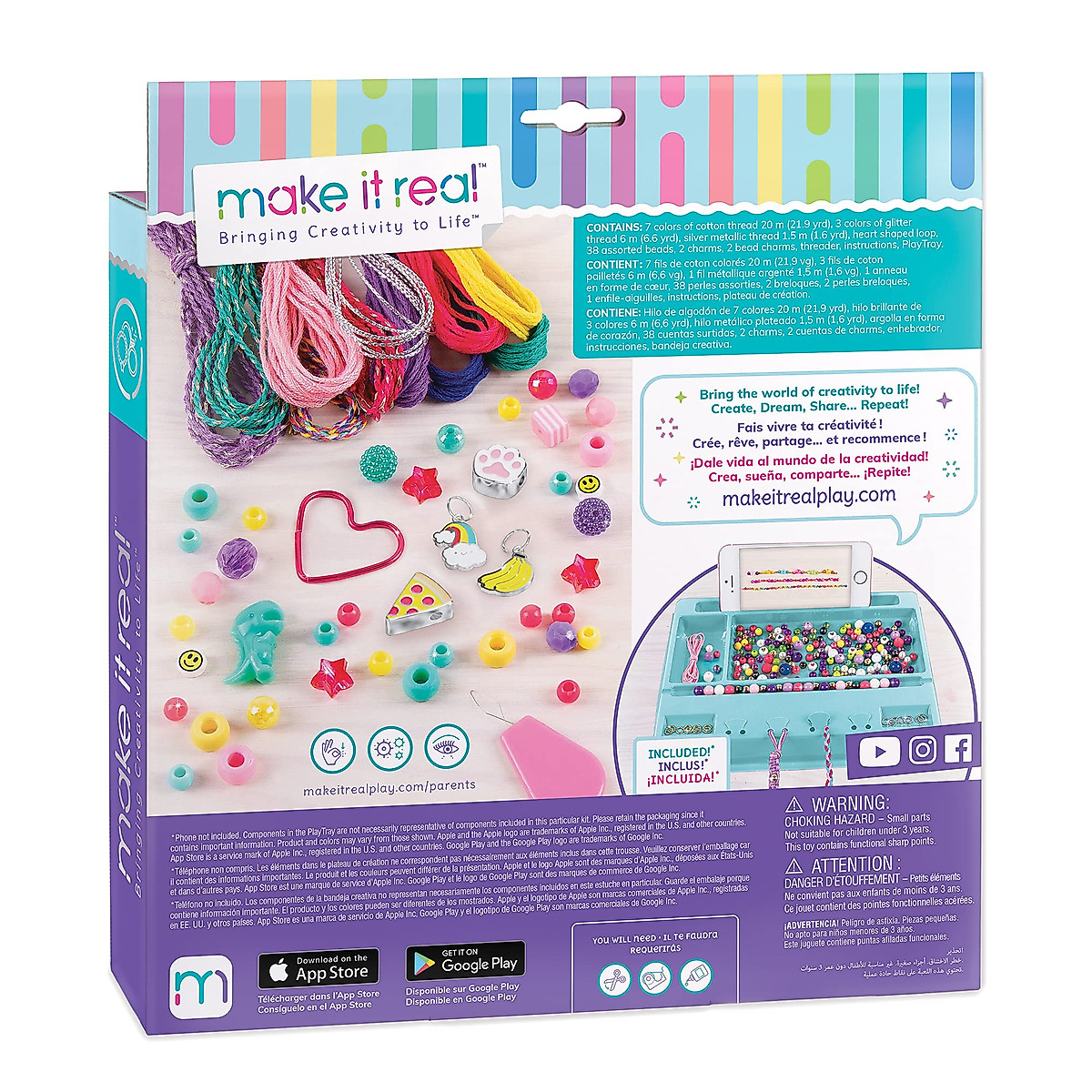 Make It Real - Good Vibes Bracelets Kit - DIY Charm Bracelet Making Kit with Case - Friendship Bracelet Kit with Beads, Charms & Thread - Arts & Crafts Bead Kit for Girls - Makes 5 Bracelets