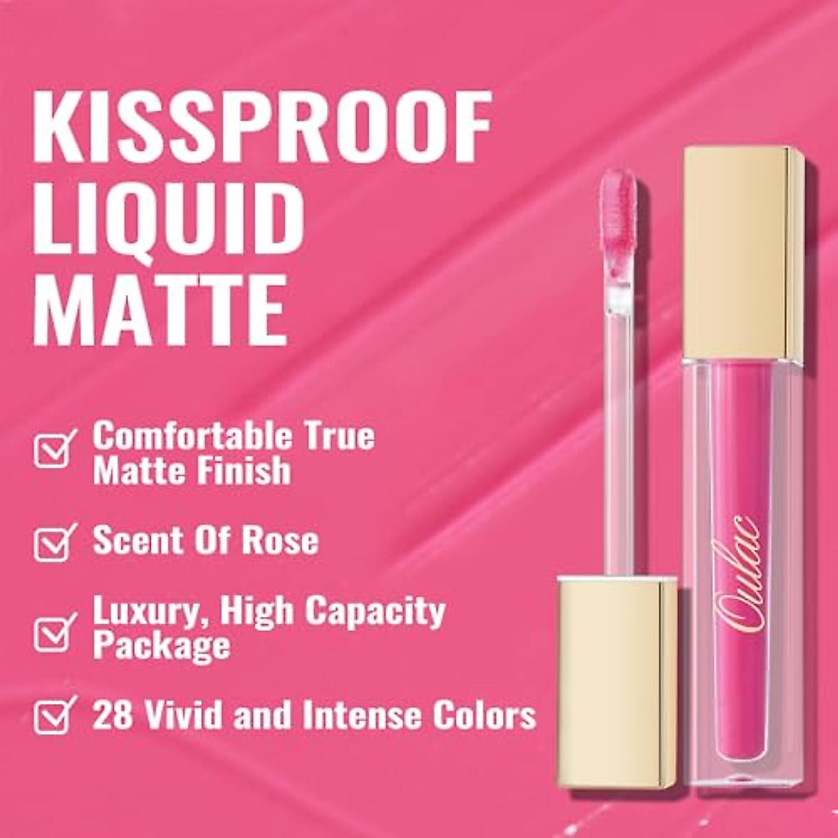 Oulac Matte Liquid Hot Pink Lipstick for Women, Long Lasting Lipstick Waterproof Lip Stain, No Transfer, Creamy High Pigmented Formula with Rose Oil, Vegan & Cruelty-Free, Pink M09