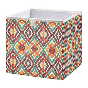 ALAZA Collapsible Storage Cubes Organizer,Indian Zig Zag Chevron Storage Containers Closet Shelf Organizer with Handles for Home Office