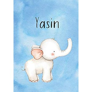 Yasin: DIN A4 • Blanko 100 Seiten • Großer Malblock • Vornamen Notizbuch • Notizblock Blau • Hellblau Kinderbuch • Personalisiertes Malbuch • ... • Kalender mit Name (German Edition)