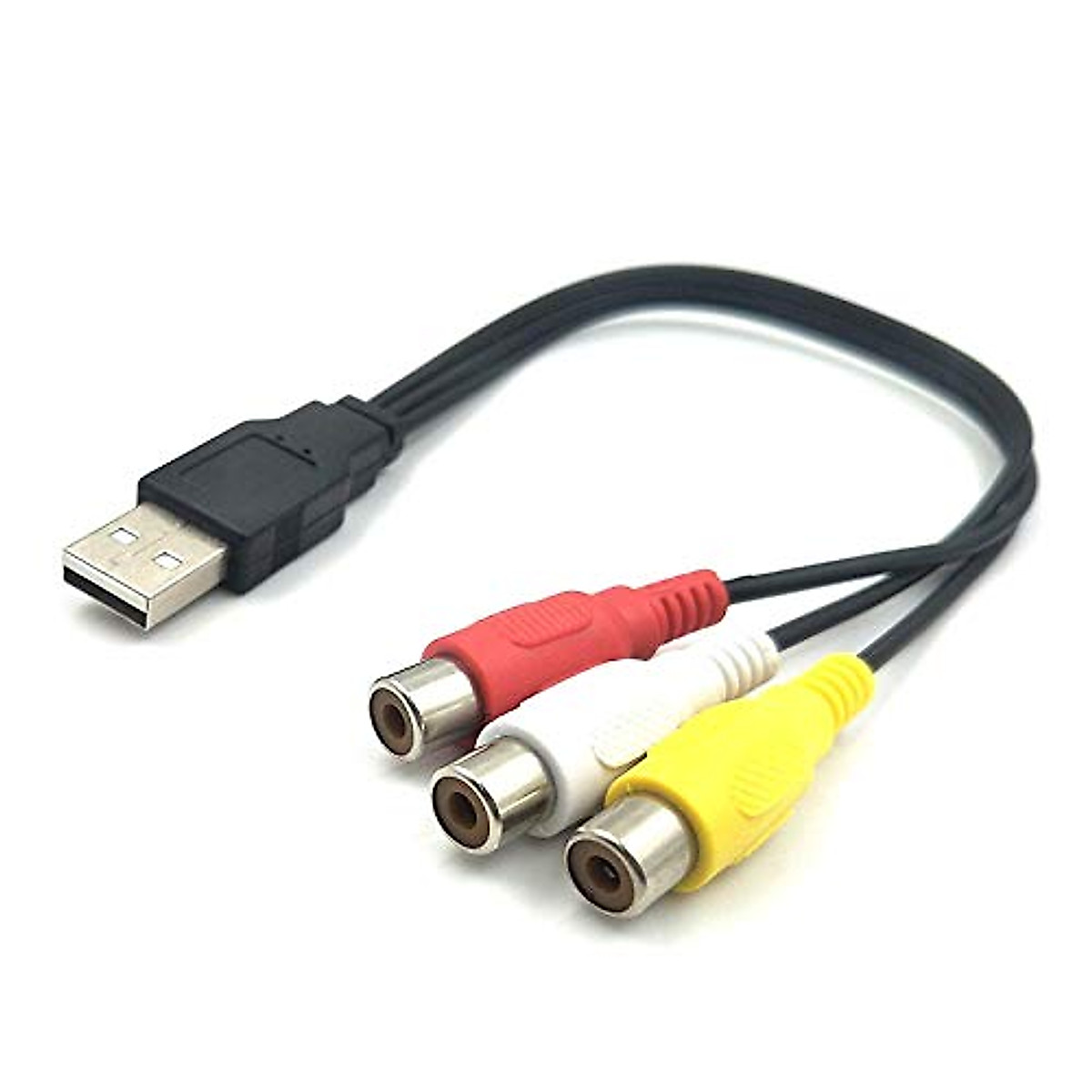 Halokny USB to 3 RCA Cable, 8 inch USB 2.0 A Female to 3RCA Male Audio Video Capture Card AV Composite Adapter Cable (USB M/3RCA F)