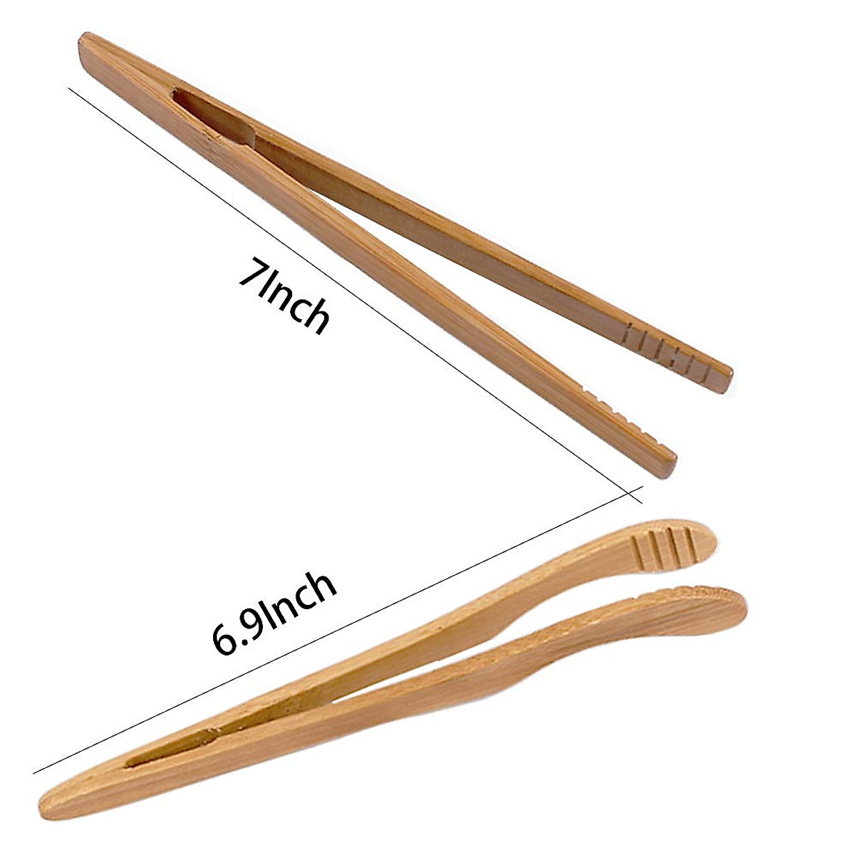 ONERUSUS 4 pack Bamboo Toaster Tongs - 7” Reusable Wood Cooking Tongs -Ideal Kitchen Utensil For Cheese Bacon Muffin Fruits Bread- Ultra Grip - Eco-friendly (Yellow-4 pcs)