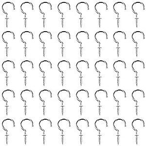 Powlankou 1inch Nickel Plated Metal Screw-in Ceiling Hooks Cup Hooks Silver, 120 Pieces
