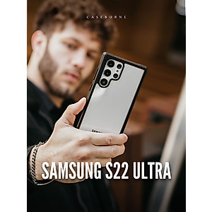 CaseBorne R Compatible with Samsung Galaxy S22 Ultra 5G Case - Shockproof Protective Clear, Military Grade 12ft Drop Tested, Durable Aluminum Frame, Anti-Yellowing Technology - Black