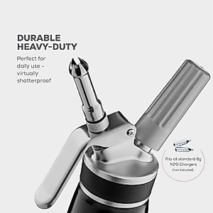 FineDine Professional Whipped-Cream Dispenser - Highly Durable Aluminum Cream Whipper, 3 Various Stainless Culinary Decorating Nozzles and 1 Brush - Canister with Recipe Guide - Homemade Cream Maker