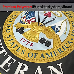 US Army Veteran Emblem Flags 3x5 Outdoor Double Sided- Black Military Vietnam Flag 3 Ply Heavy Duty with Brass Grommets for Outdoor Outside