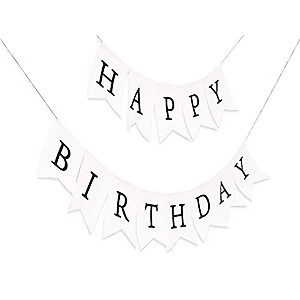 White Happy Birthday Banner - White Linen Banner , Birthday Party Banner Black , Best Birthday Gift , Black and White Birthday Banner , Birthday Party Drop Sign , Party Photo Backdrop