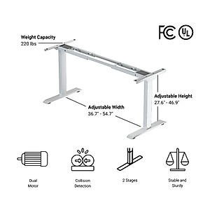 Progressive Desk Electric Compact Stand Up Office Home Desk, White Frame, Warm White MDF Tabletop, White Round Grommet Prime Ryzer 60" x 30"