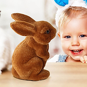 Miaaim Easter Artificial Moss Bunny Furry Flocked Standing Rabbit Miniatures Figurine Easter Table Ornament Holiday Party Decoration Garden Fairy Decor Yard Lawn Spring Ornament