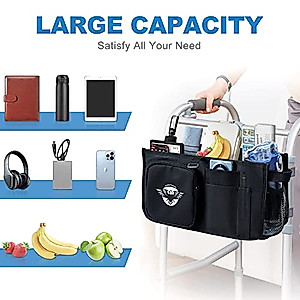 Walker Basket, Monotakou Walker Bag Water Cup Holder, Foldable Walker Storage Bag with Big Capacity & Never Tipping Over, Ideal Gift for Family and Friends - Black (for 2 Wheeled Rollator Walkers)