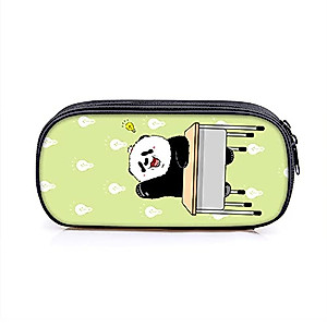 Abcsea 1 Piece Cute Panda Portable Pencil Case, Large Capacity Pencil Case, Pen Case Large, Bag Pouch with Zip for School Students and Office (Green)