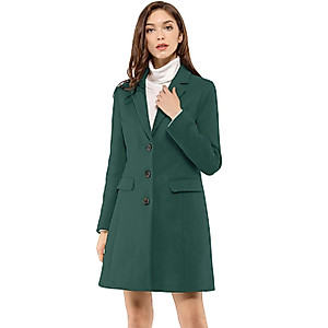 Allegra K Women's 2024 Pea Coat Single Breasted Long Winter Coats for Women X-Large Green