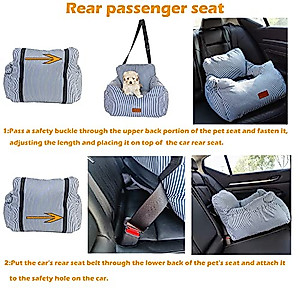 Dog Booster & Car Seats Pet Dog Car Seat Pet Booster Seat for Small Pet Under 44 lbs Travel Safety Car Seat Dogs Cats Bed for Car with Storage Pocket and Harness Strap (Blue Striped)