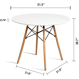 Round Dining Table White Kitchen Table White Dining Table with MDF Top Modern Style Coffee Table Leisure Dining Room Round Table for Kitchen Living Room(with A Free Table Cloth)