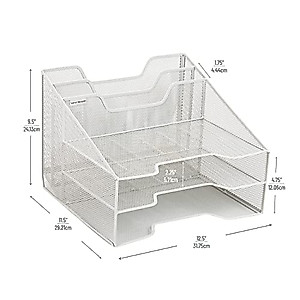 Mind Reader Network Collection, 3-Tier, 5-Compartment Desktop Organizer with 2 Vertical File Holders and 3 Horizontal Paper Trays, Desktop Organizer, Metal Mesh, White