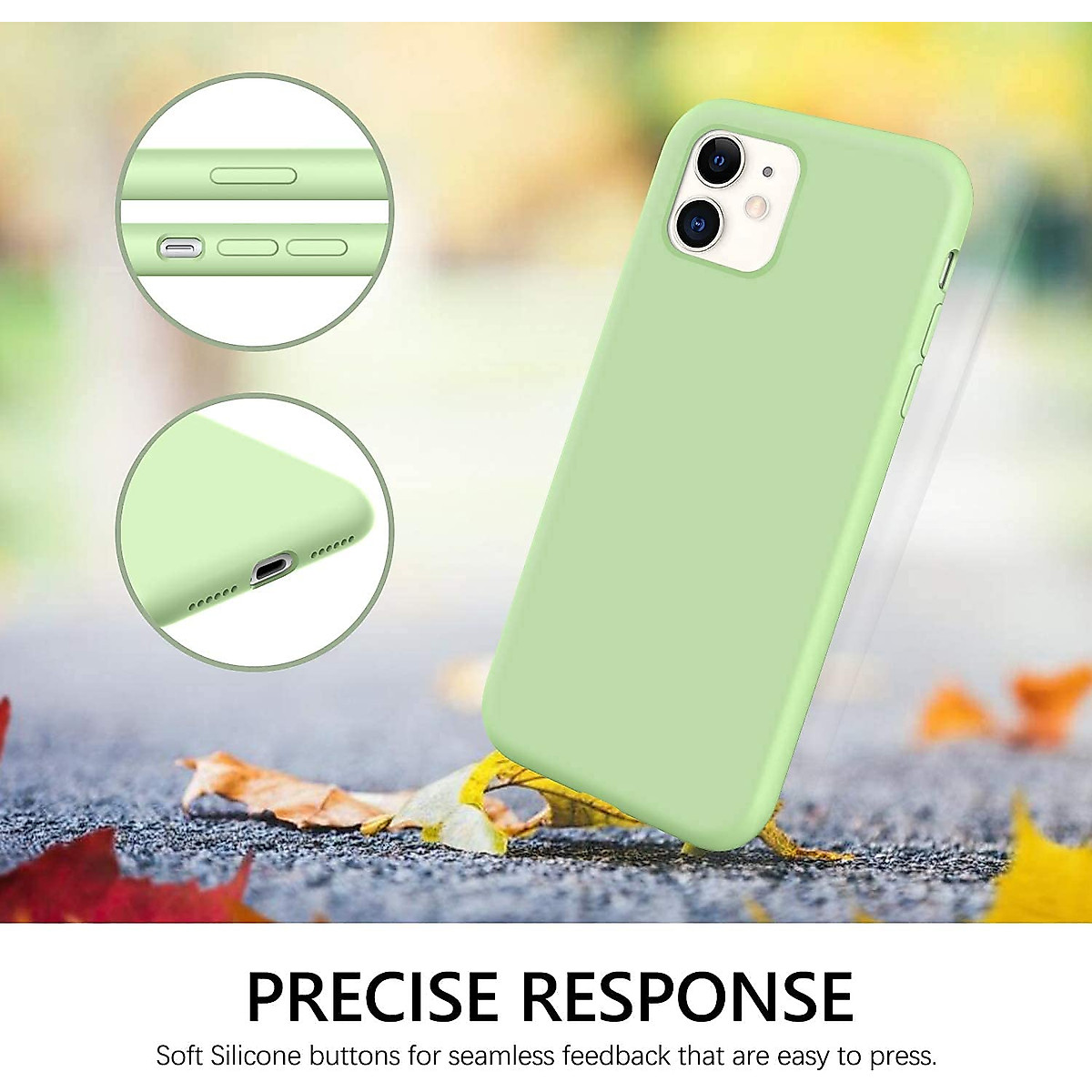 GUAGUA iPhone 11 Case Liquid Silicone Soft Gel Rubber Slim Lightweight Microfiber Lining Cushion Texture Cover Shockproof Protective Anti-Scratch Phone Case for iPhone 11 6.1-inch 2019 Matcha Green