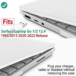 SUROCASE Compatible with Microsoft Surface Laptop Go 2 Go 1 12.4 Inch (2020-2022 Releases) Model 1943, Plastic Hard Case with Screen Protector + Keyboard Cover + Dust Plugs, Crystal Clear