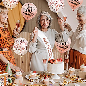 SKJIAYEE 60th Birthday Party Sash and Tiara Kits-60th ‘FABULOUS’ White Sash and Glitter Rose Gold Crown and Birthday Balloons for Women Birthday Party Decorations Supplies