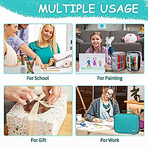 VASCHY Large Pencil Case, Art Color Pencils Pouch with Detachable Layers Multiple Zip Pockets for School Office Stationary Organization Turq