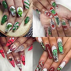 10 Sheets Christmas Nail Art Stickers 3D Nail Art Decals Green Monster Cartoon Nail Decals Self-Adhesive Design Nail Art Supplies Holiday Nail Stickers Winter Christmas Party Nail Decoration for Women