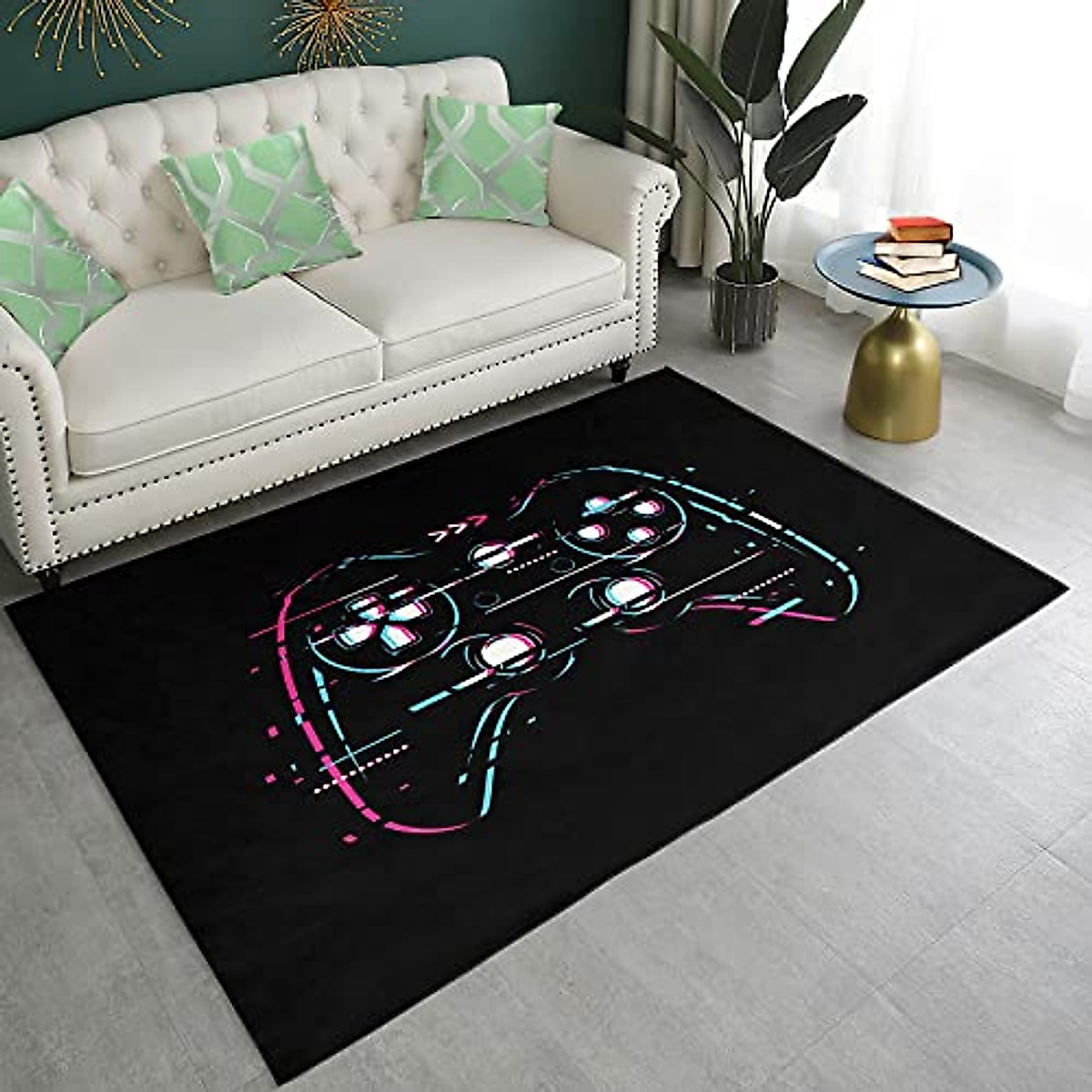 ELKEYE Gamer Rug Boys Game Controller Rug Gamer Video Player Floor Mat Gamepad Pattern Throw Rug Game Room Bedroom Decor Polyester Mat, Black, 35''×23''