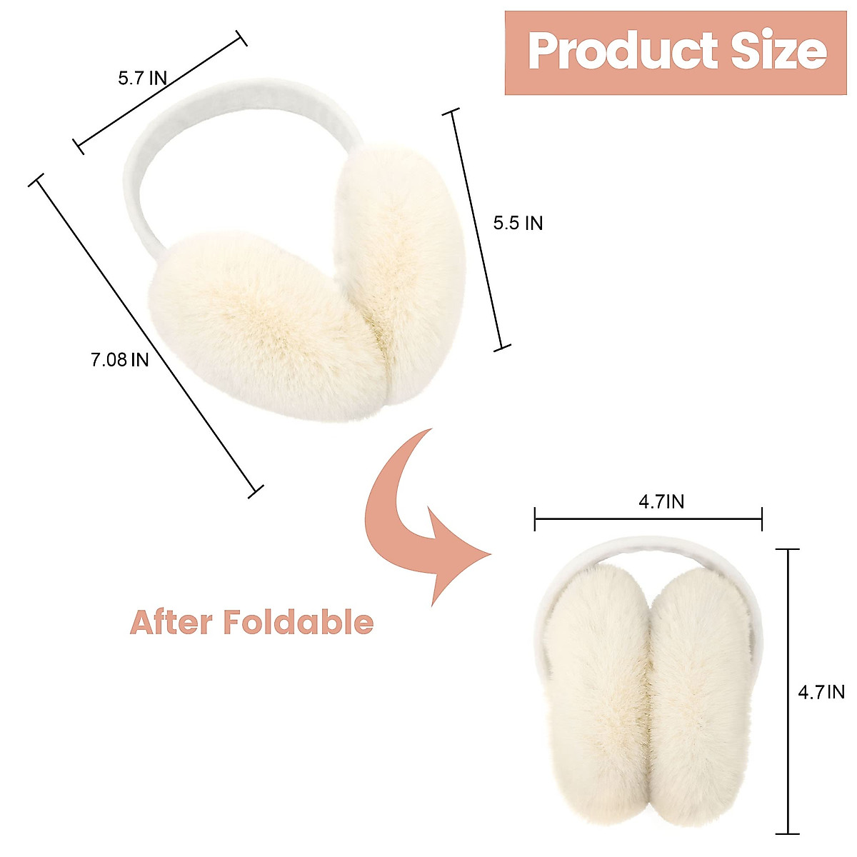 Simplicity Unisex Furry Folding Ear Warmers for Women Ear Muffs Winter Earmuffs for Women Winter Cold Weather Warm Ear Cover for Winter, Cream