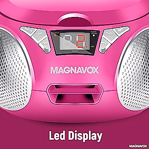 Magnavox MD6924 Portable Top Loading CD Boombox with AM/FM Stereo Radio in Black | CD-R/CD-RW Compatible | LED Display | AUX Port Supported | Programmable CD Player | (Pink)